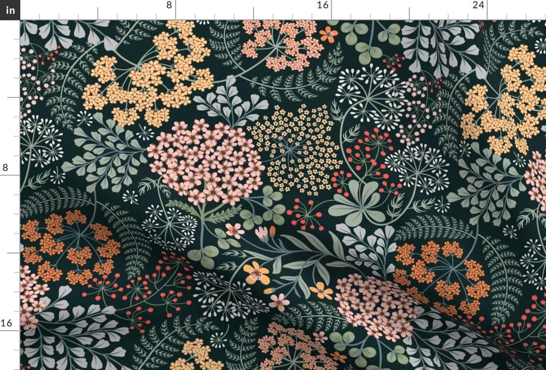 Dark Floral Fabric - Wildflowers by Garabateo - Modern Botanical Garden ...