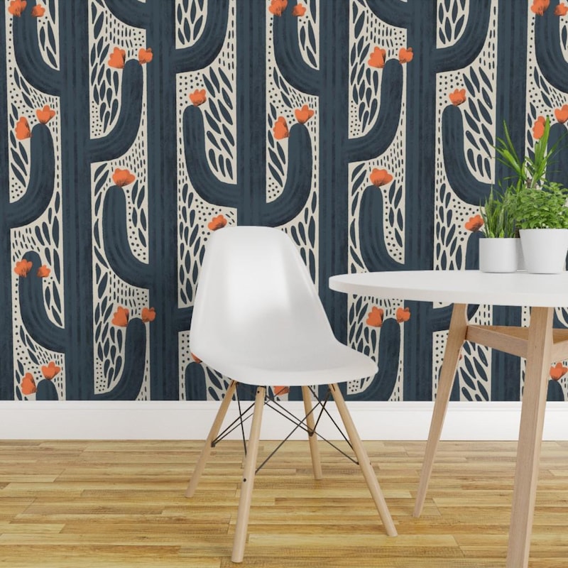 Cactus Wallpaper Blue - Etsy