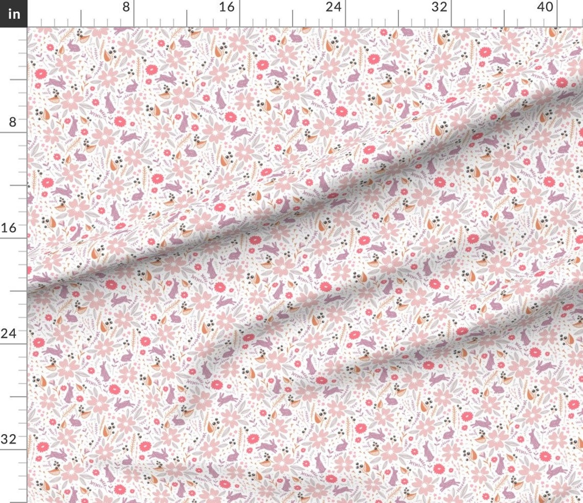 Pink Spring Woodland Fabric Flowers and Bunnies by - Etsy