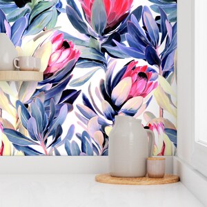 Fynbos Wallpaper - Painted Protea Floral - Light Version by Micklyn ...