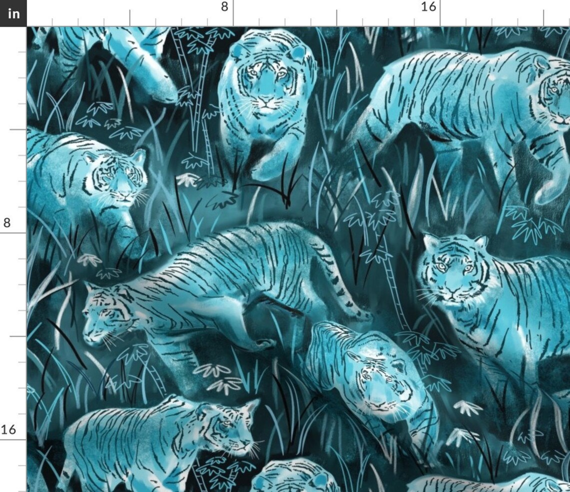 Moonlight Tigers Fabric Moonlight Tigers by Vinpauld - Etsy