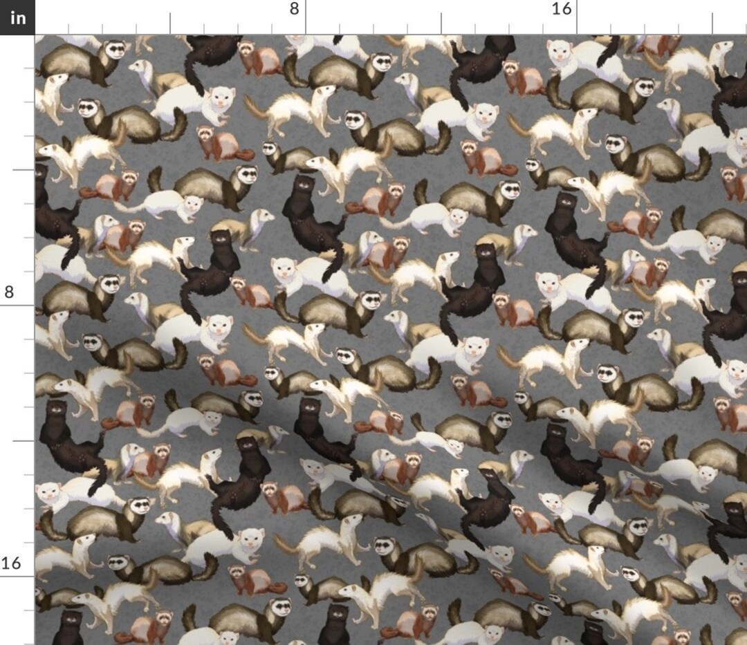 Ferrets Fabric Playful Ferrets on Gray by Stormslegacy Animals Exotic ...