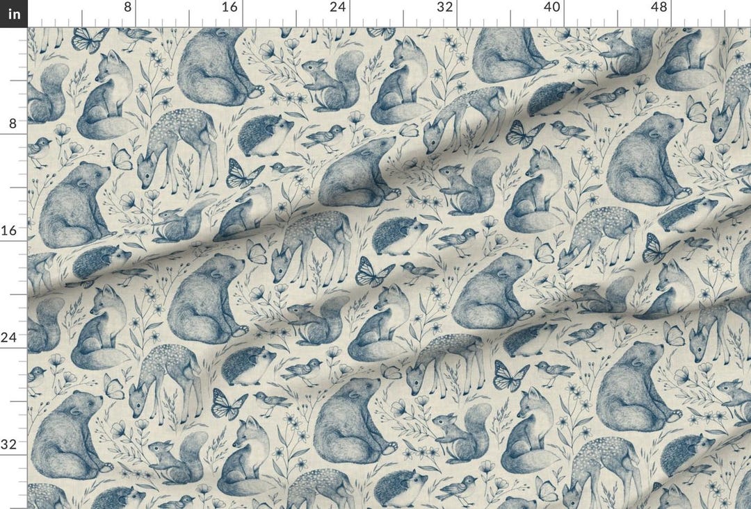 Blue Animal Toile Extra Wide Sateen Fabric- Forest Animals Toile by ...