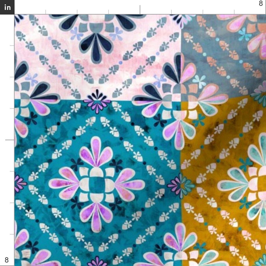 Boho Squares Colorful Cheater Quilt Fabric Boho Basic 04 | Etsy