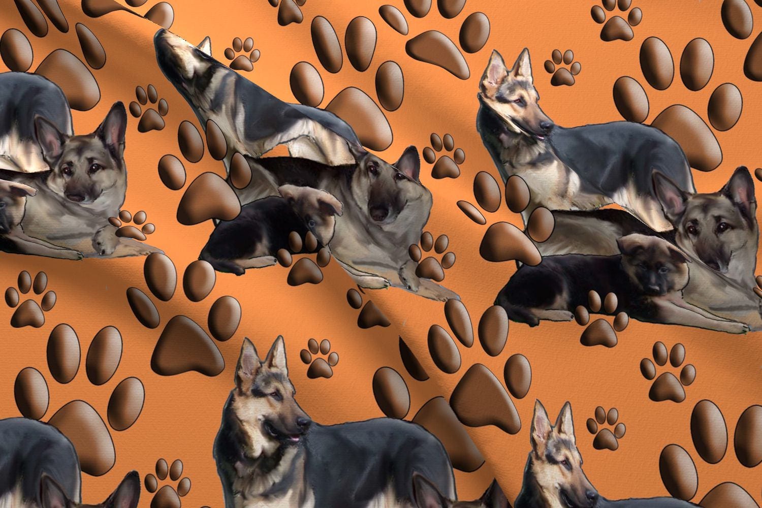 Orange German Shepherd Fabric German Shepherds On A Coral | Etsy