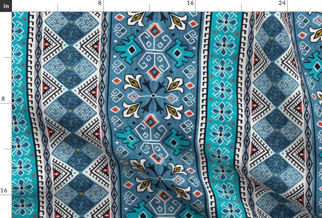 Turkish Fabric - Grand Bazaar Traditional Kilim Style Blue Aqua Teal by ...