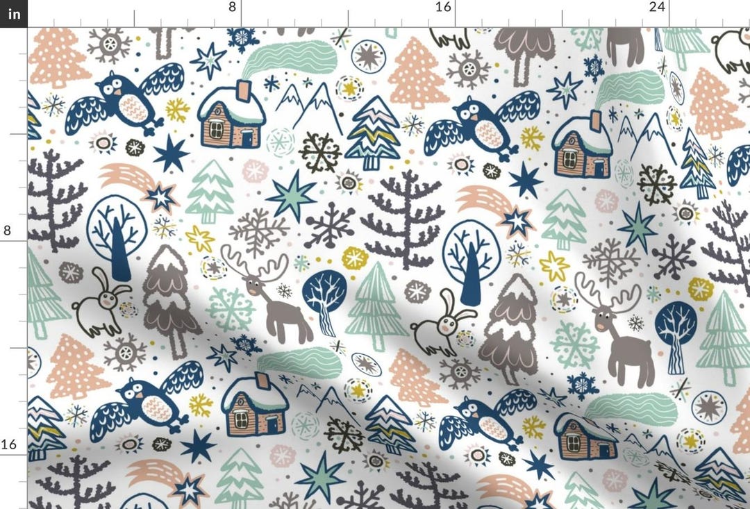 Nordic Snowy Scenery Winter Fabric - Nordic Christmas 18 0460 by Daria ...