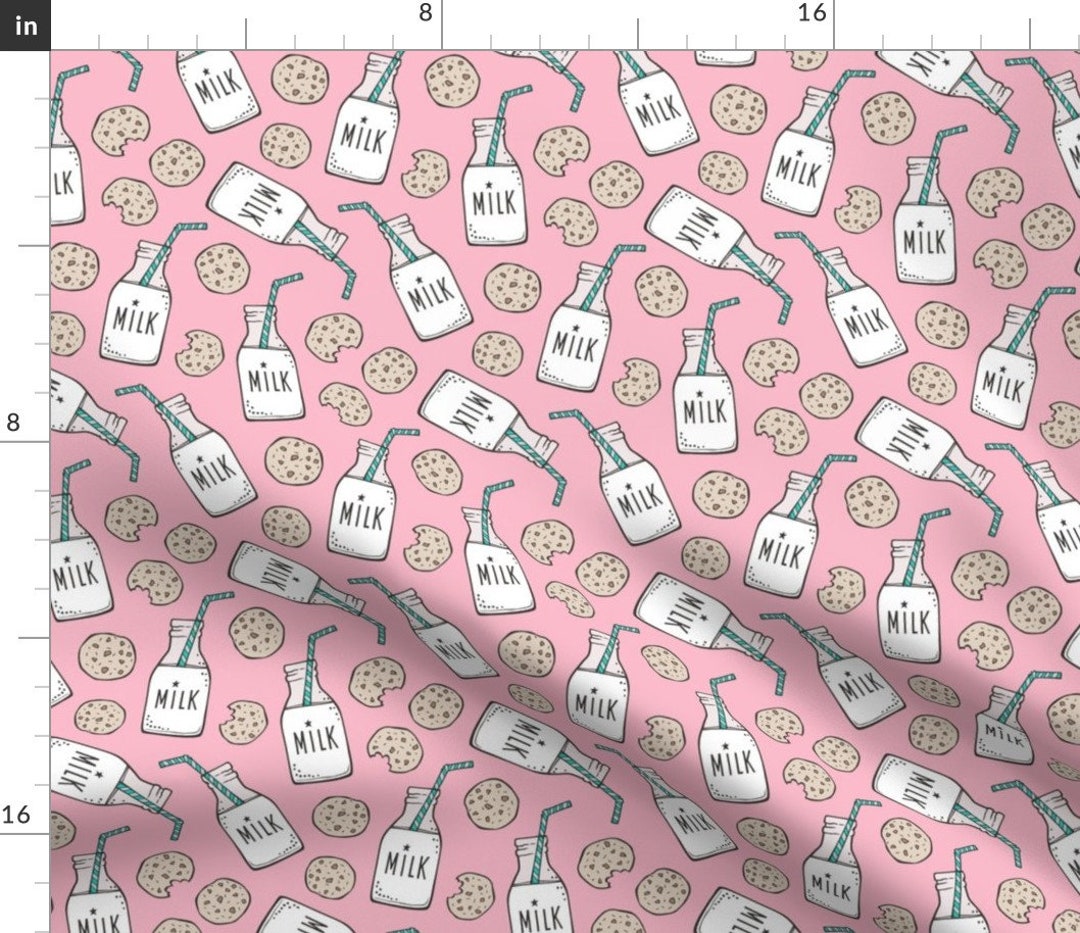 Milk Fabric Milk and Cookies on Pink by Caja Design Milk Cotton Fabric ...