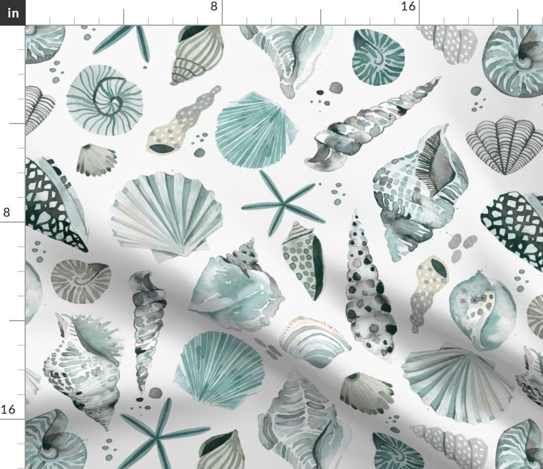 Blue Seashells Fabric Summer Shells by Ninola-design Coastal Watercolor ...