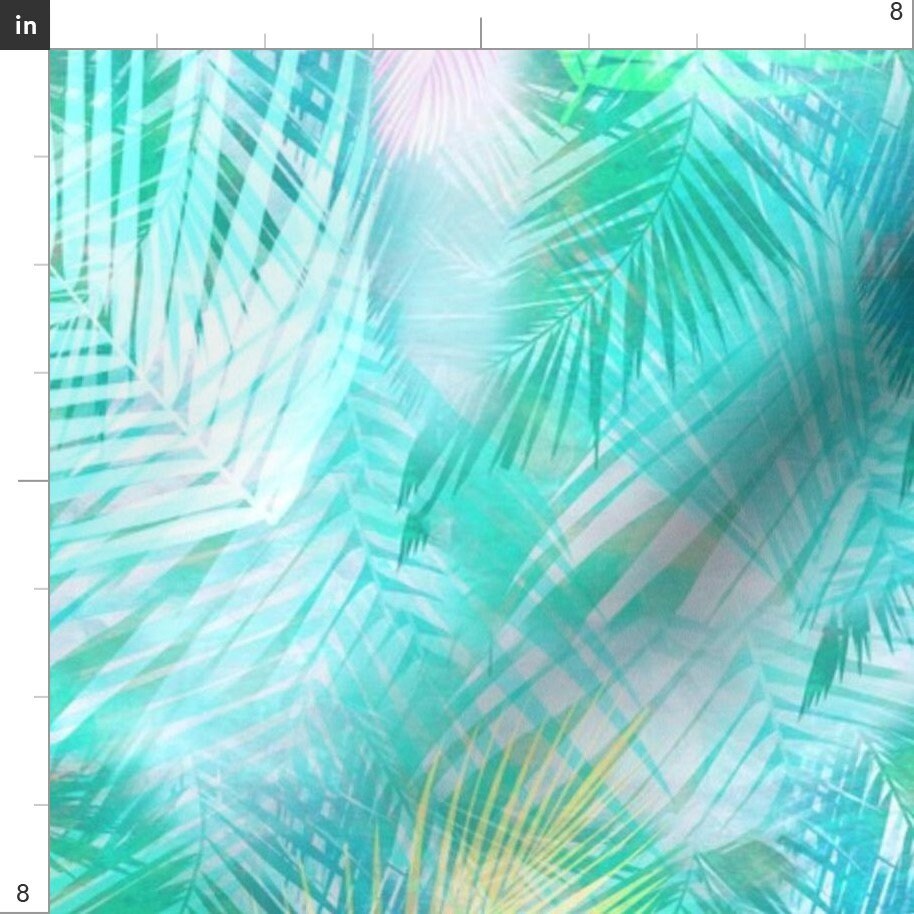 Hazy Palm Leaves Fabric Ho'okena Mint by Schatzibrown - Etsy