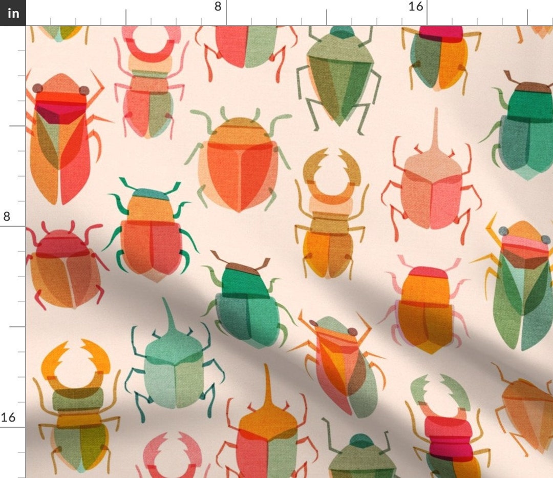 Retro Bugs Fabric Retro Bugs by Ceciliamok Blush Insects - Etsy