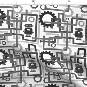 Robots And Pipes Fabric Robots And Pipes Greys By | Etsy