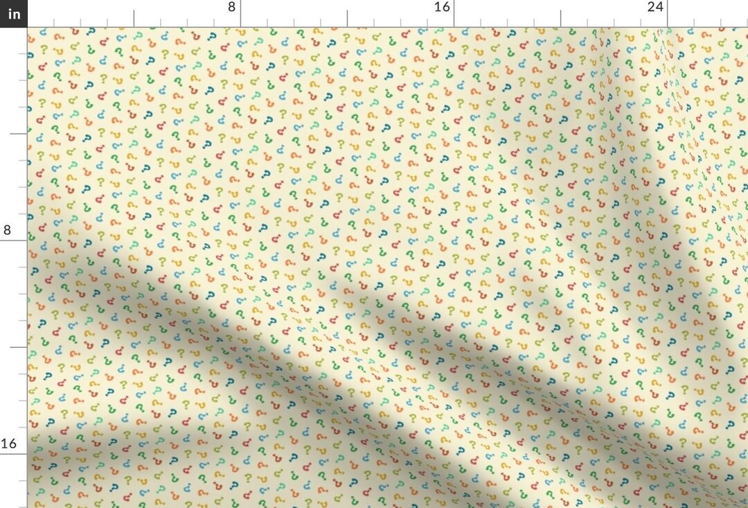 Question Fabric - Tiny Mini Ditsy Rainbow Print Question Marks Kid ...