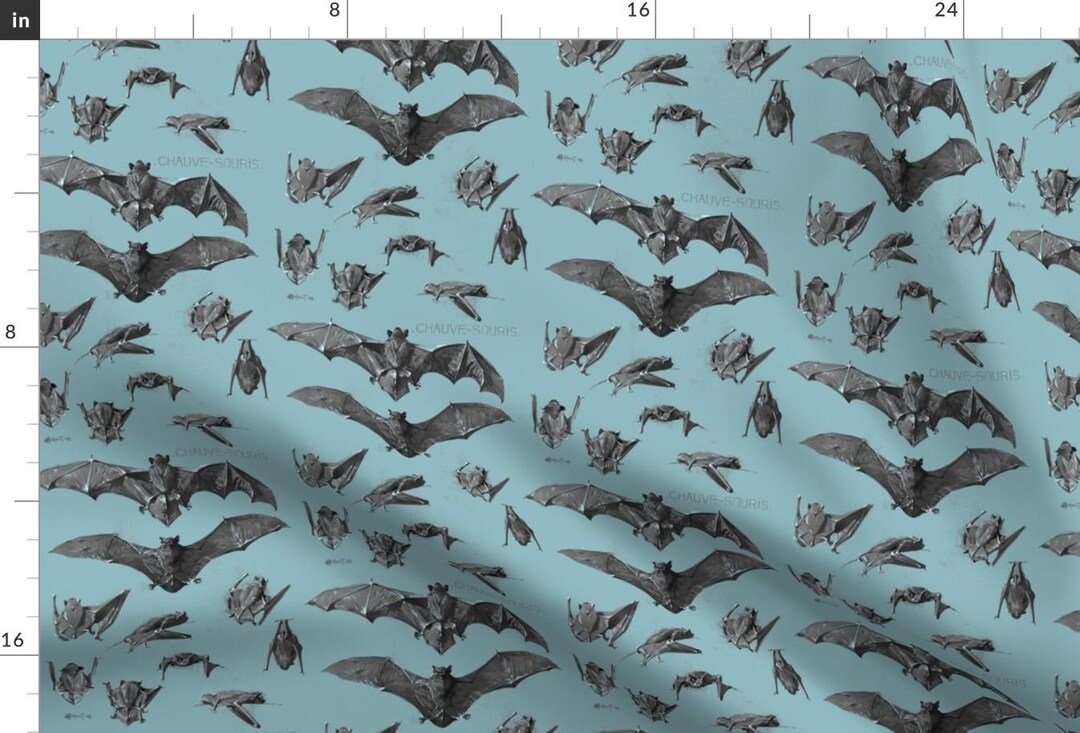Bat Fabric - Illustrated Vintage Bats Blue by Craftyscientists ...