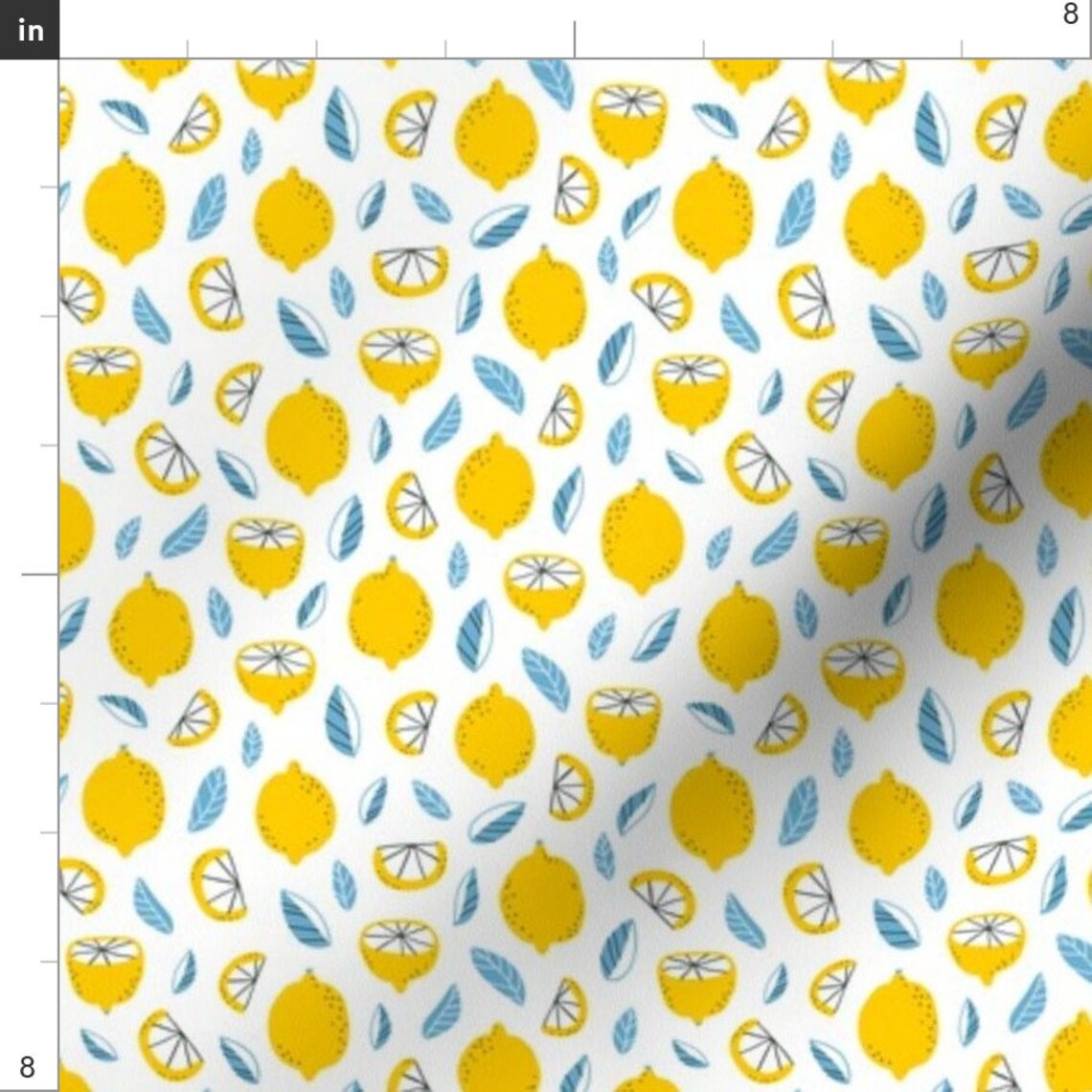 Lemon Fabric Lemons by Stolenpencil Blue and Yellow Summer - Etsy