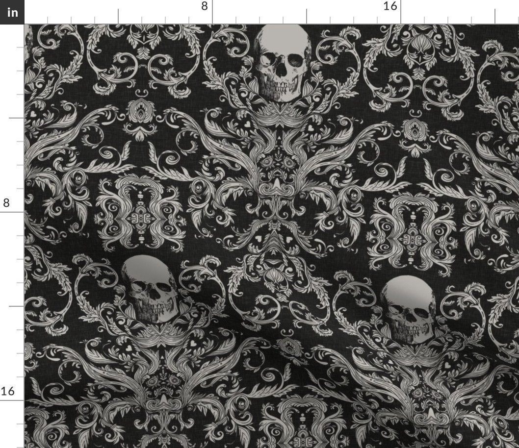 Vintage Damask Skulls Fabric Dread Damask in Crisp Black - Etsy