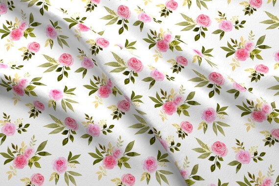Pink Roses Floral Fabric Classy Rose By Mintpeony Modern | Etsy