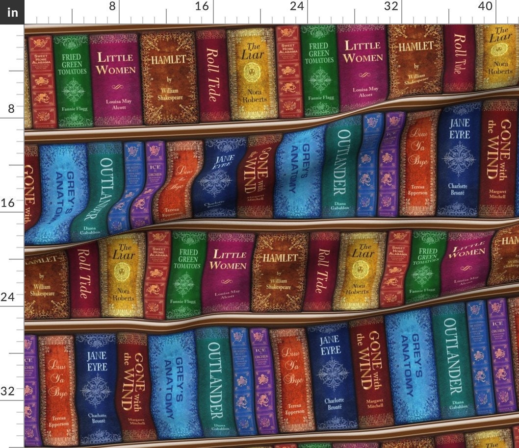 Books Fabric Teresa's Bookshelf by Sssowers Library - Etsy
