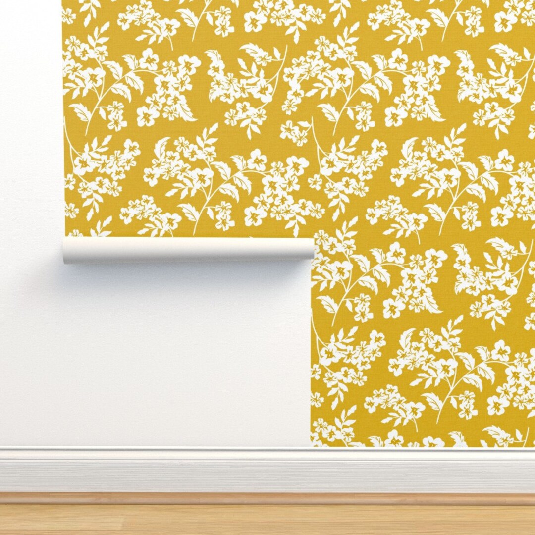 Mustard Gold Wallpaper Elodie by Heatherdutton Floral - Etsy