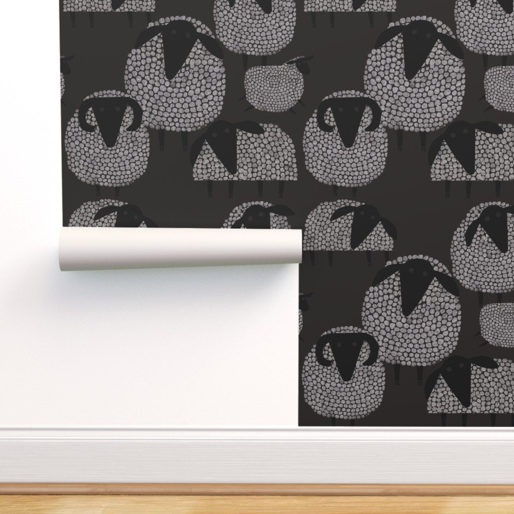 Charcoal Gray Sheep Wallpaper Counting Sheep by Bycornelia - Etsy