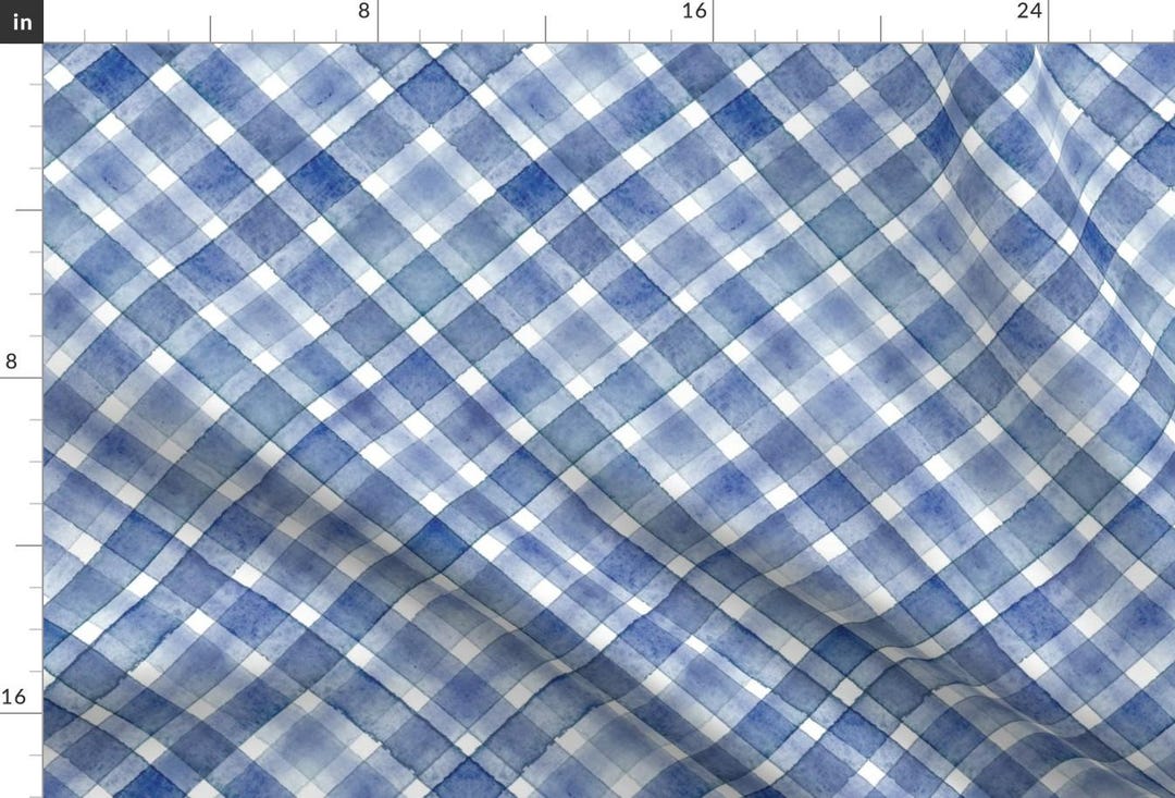 Blue Plaid Fabric - Watercolor Blue Plaid by Olgersart - Traditional ...