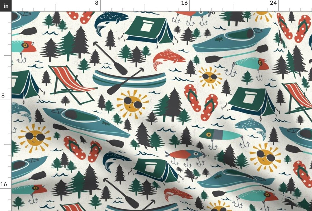 Summer Lake Vacation Fabric - Lake Life Summer Ivory Large by ...