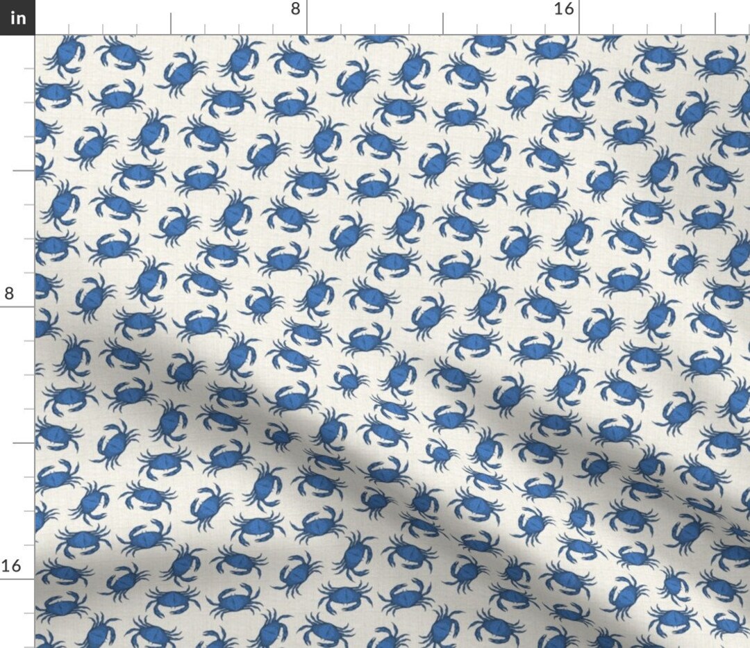 Coastal Crab Fabric Blue Crab by Littlerhodydesign Nautical Small Scale ...