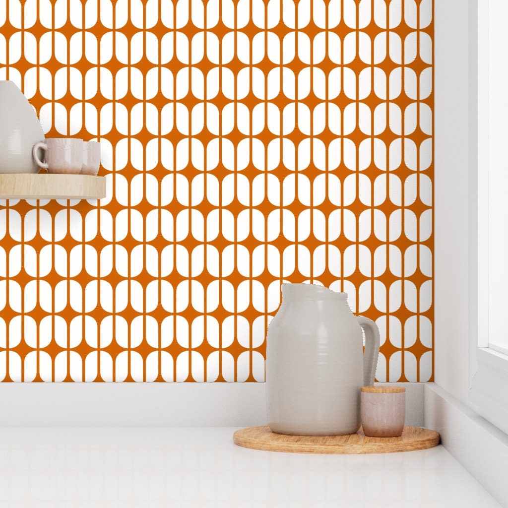 Mid Century Modern Wallpaper Modular Orange by - Etsy