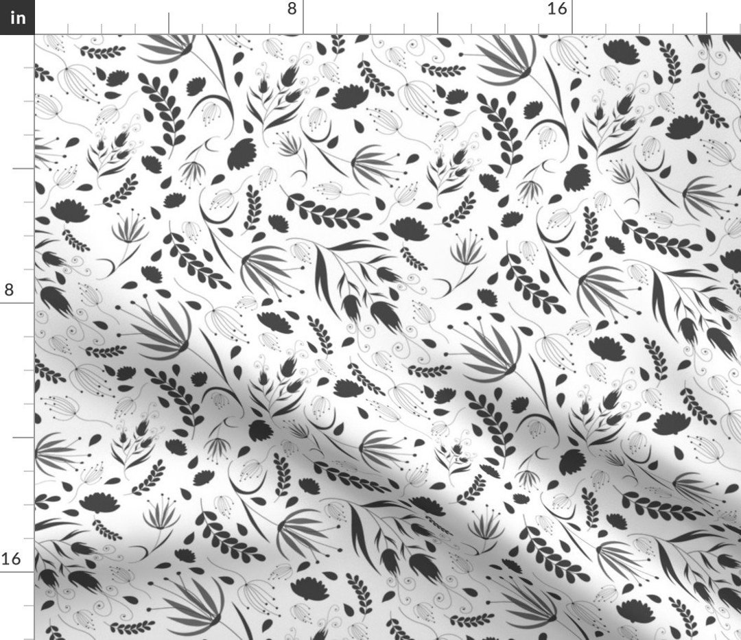 Minimalist Flowers Fabric Floral Pattern Black and White by - Etsy
