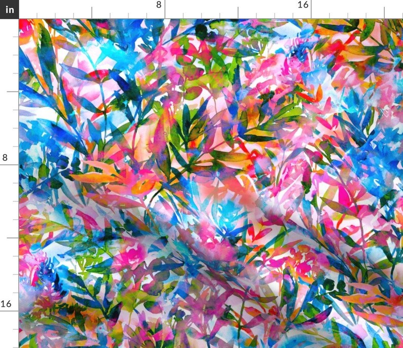 Rainbow Jungle Floral Leaves Fabric Tropic Dream by - Etsy