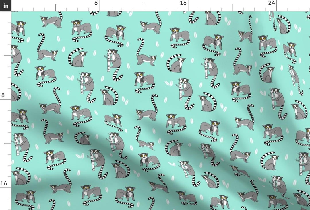 Lemur Fabric - Lemur Animal Nature Jungle Lemurs Aqua Blue by Andrea ...