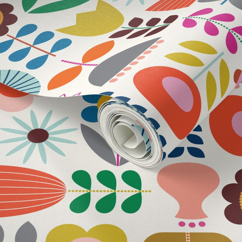 Scandinavian Floral Wallpaper Mod Scandinavian Garden by - Etsy