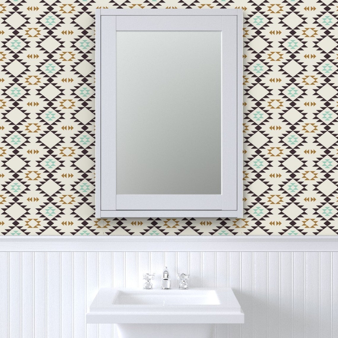 Tribal Wallpaper Navajo by Kimsa Beige Blue Black - Etsy