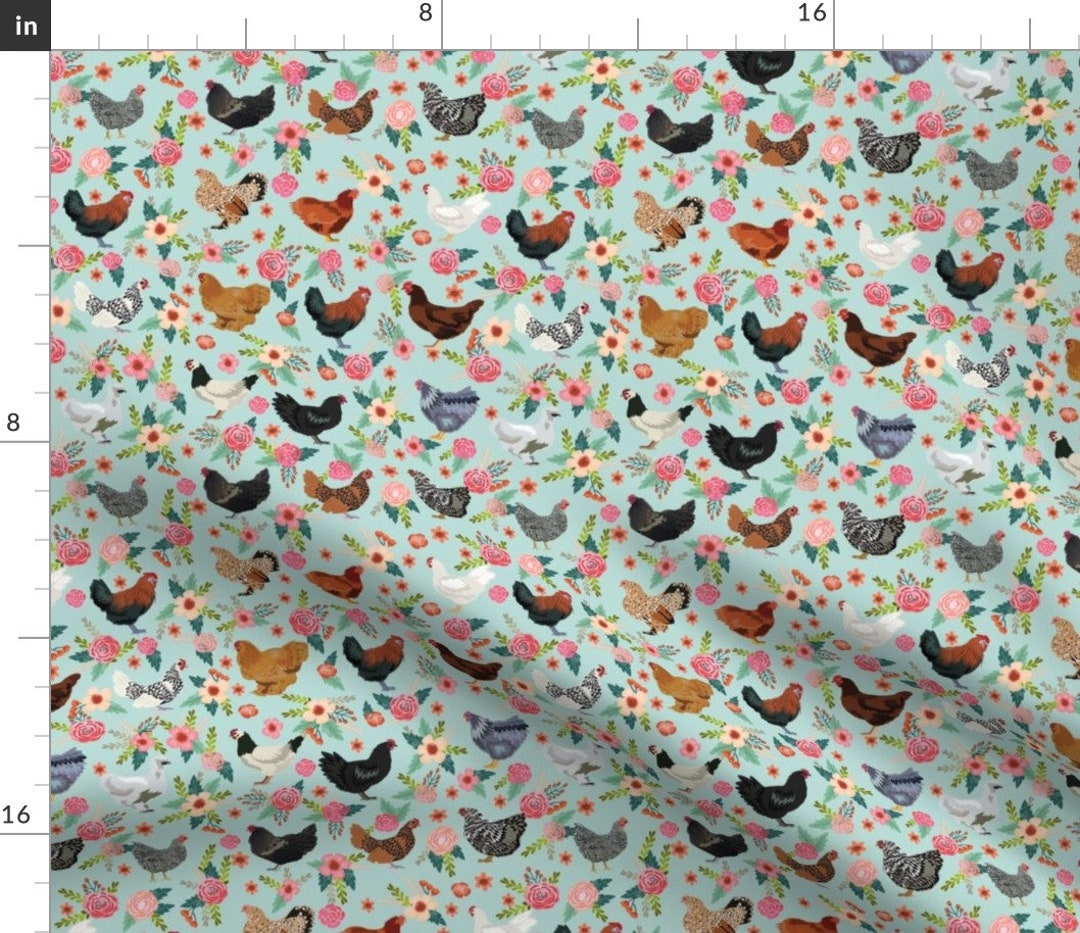 Chicken Breeds Floral Fabric Floral Fabric, Chicken Fabric, Chickens ...