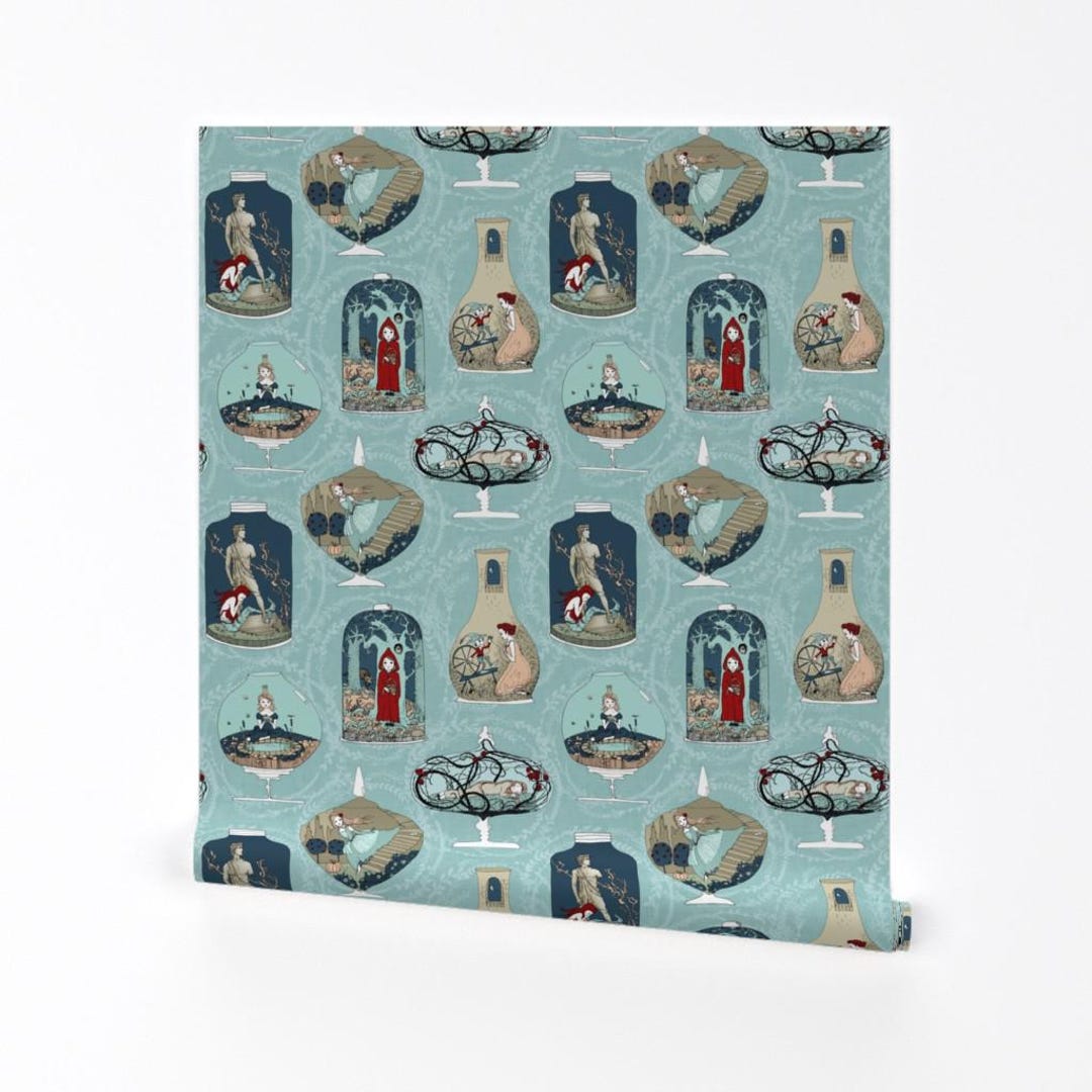 Whimsical Wallpaper Fairytale Terrariums in Blue by Nouveau Bohemian ...