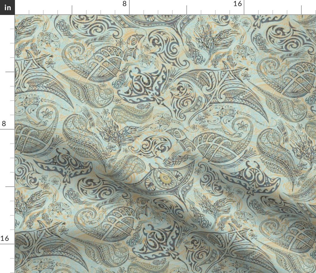 Manta Ray Fabric Hawaiian Hidden Pastel by Wren Leyland - Etsy