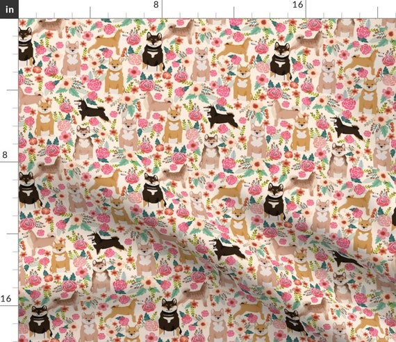 Shiba Inu Floral Fabric Shiba Inu Mixed Red Sesame Black and - Etsy