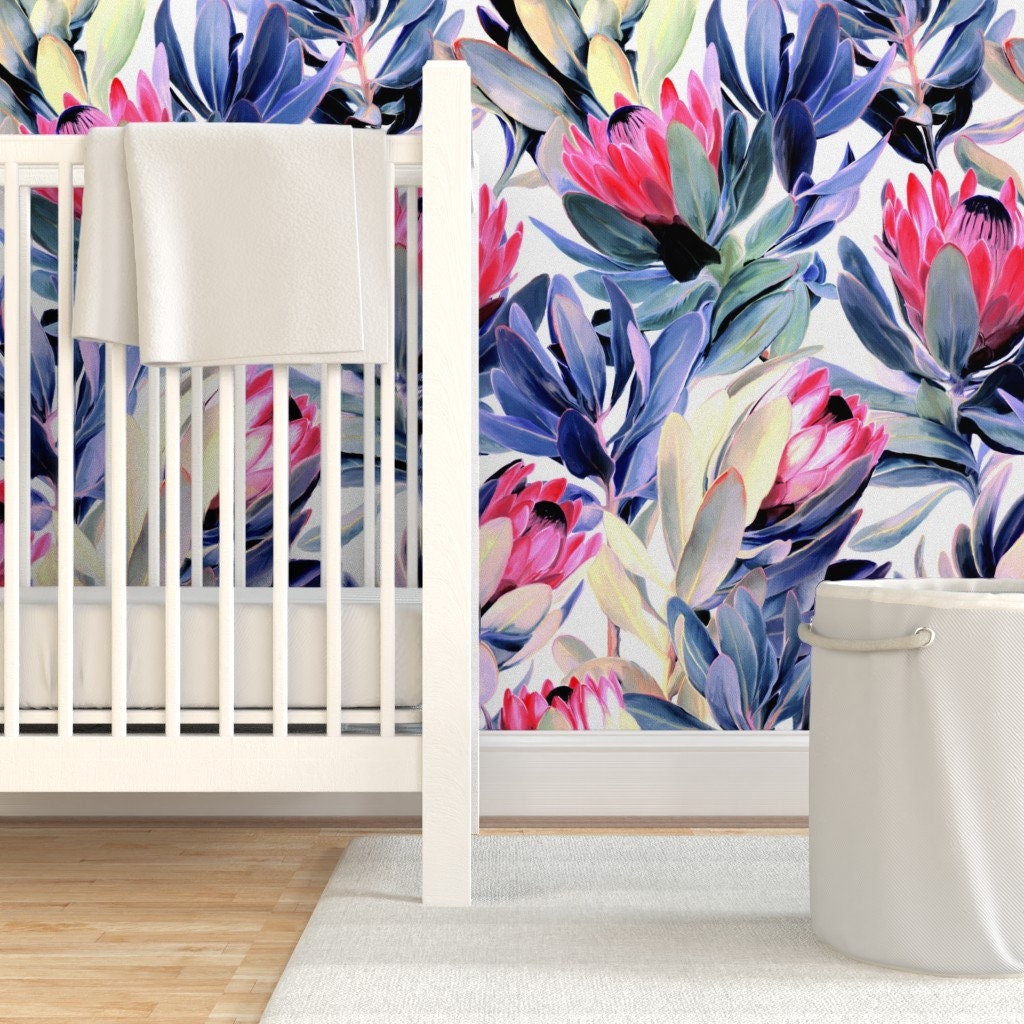 Fynbos Wallpaper Painted Protea Floral Light Version by | Etsy