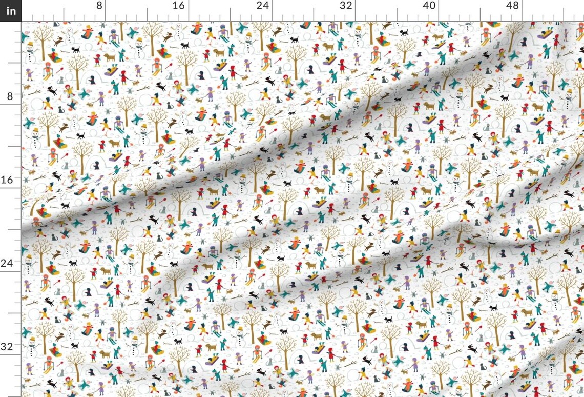 Snow Day Fabric - Fun at the Park on A Snow Day by Heleen Vd Thillart ...
