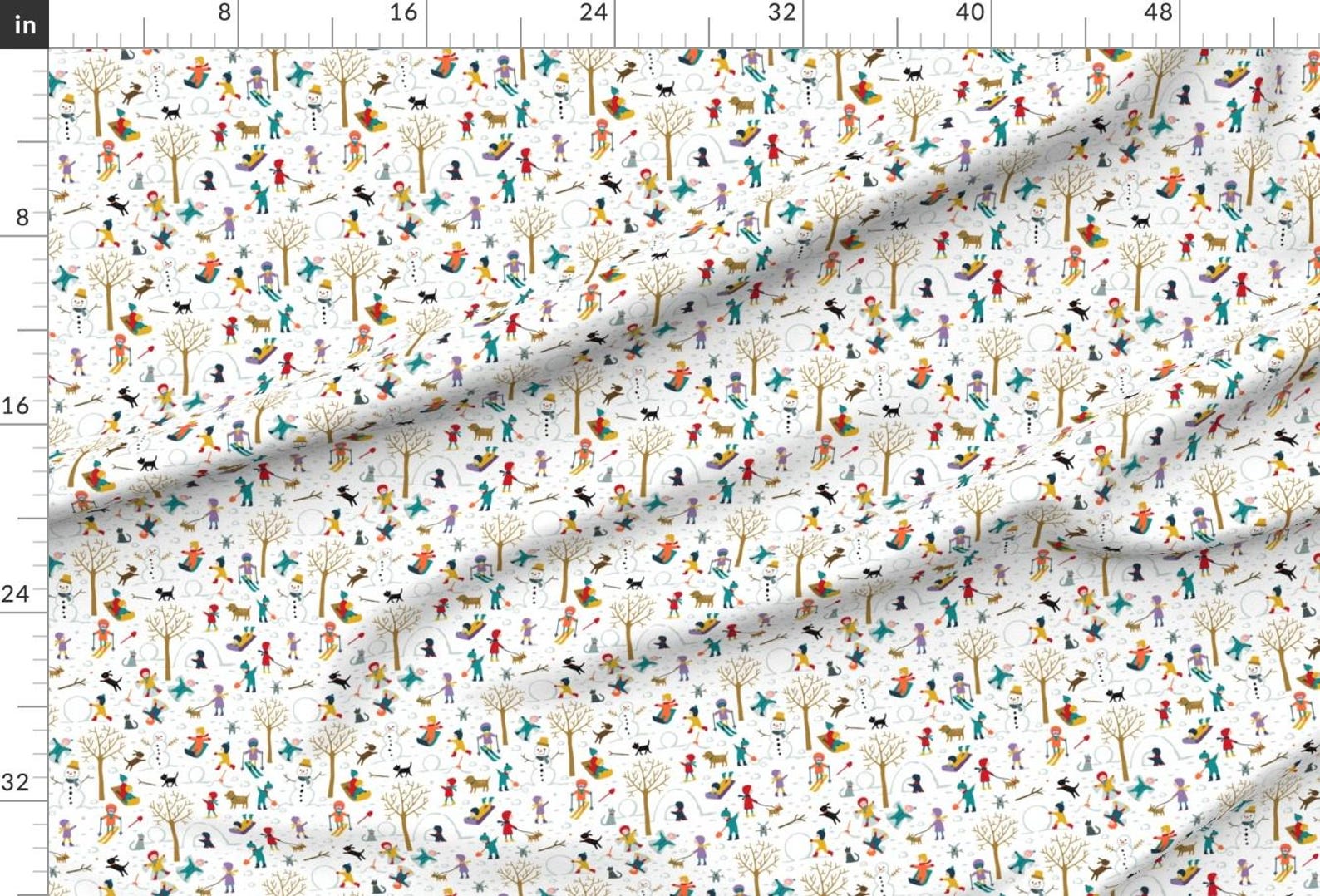 Snow Day Fabric - Fun at the Park on A Snow Day by Heleen Vd Thillart ...