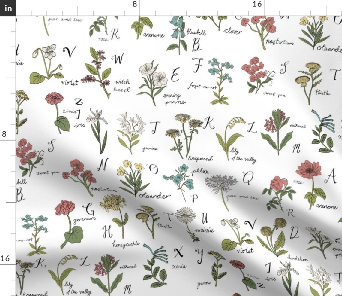 ABC Botanical Fabric Abc Wildflowers Botanical Floral by - Etsy