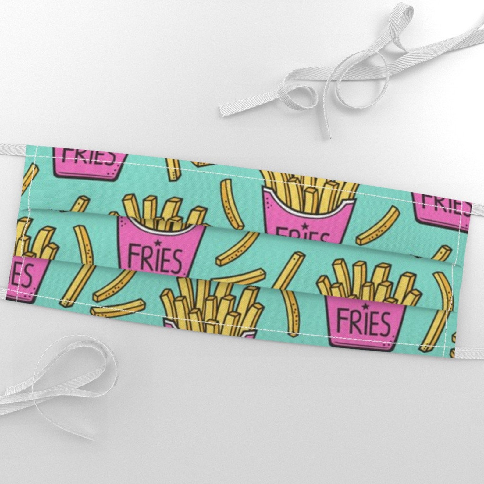 Fries Fabric French Fries Fast Food Pink on Mint Green by - Etsy