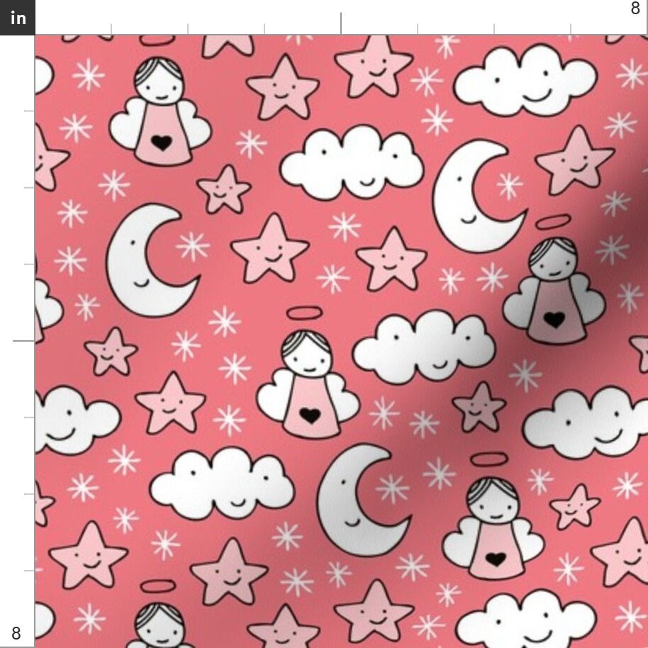 Angel Fabric Sweet Dreams Sleepy Night Moon Clouds Angels | Etsy