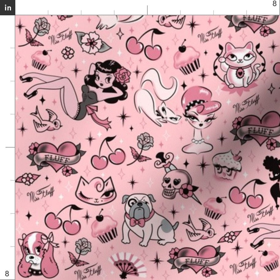 Fluff Fabric Miss Fluff Classic Pattern on Pink by Miss | Etsy
