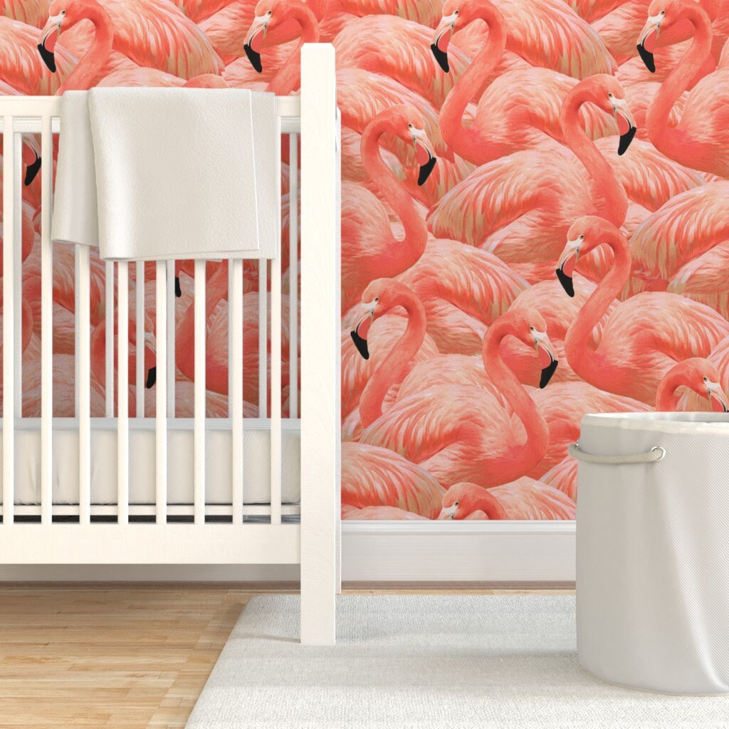 Flamingo Wallpaper Flamingo Fever in Coral by - Etsy