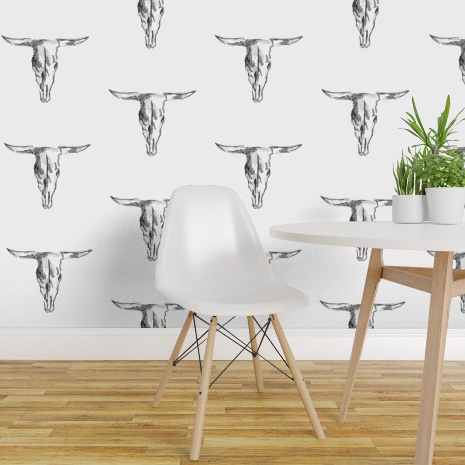 Cow Removable Peel and Stick Wallpaper - Skull Bull Black and White ...
