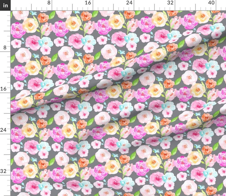 Spring Floral on Gray Fabric Floral Gray by - Etsy