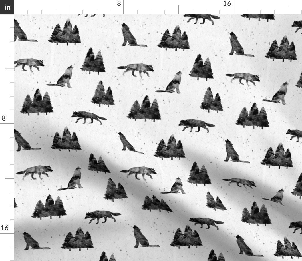 Wolf Wilderness Fabric Wolves by Littlearrowdesign Wolves - Etsy