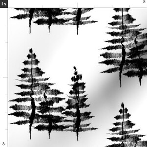 Black White Watercolor Trees Fabric Ink Sketch Trees / - Etsy