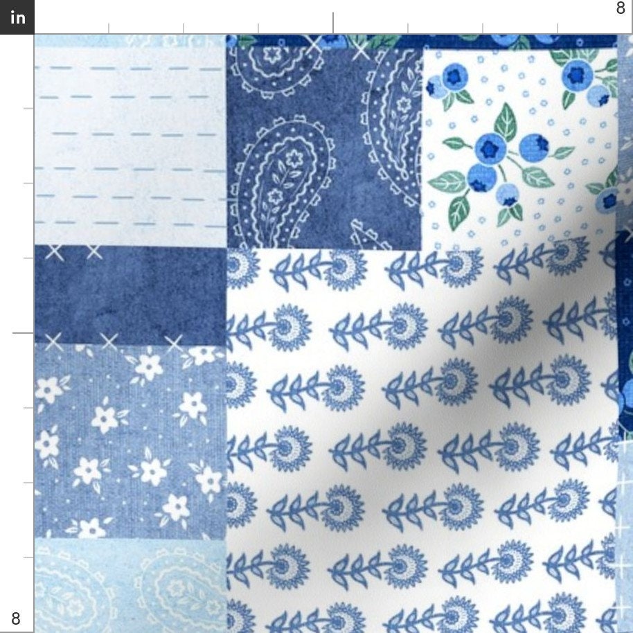 Blue Patchwork Fabric Blueberry Patchwork by Hannahshields - Etsy